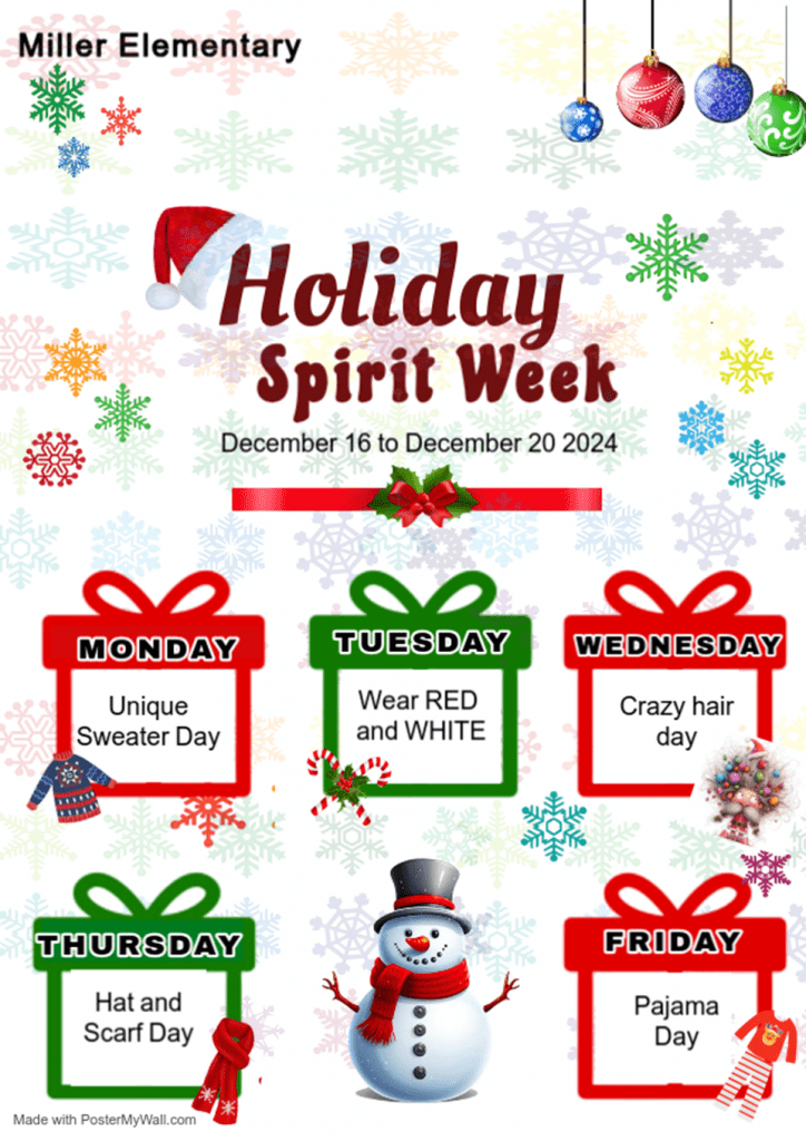 Holiday Spirit Week; Next Week | Miller Elementary